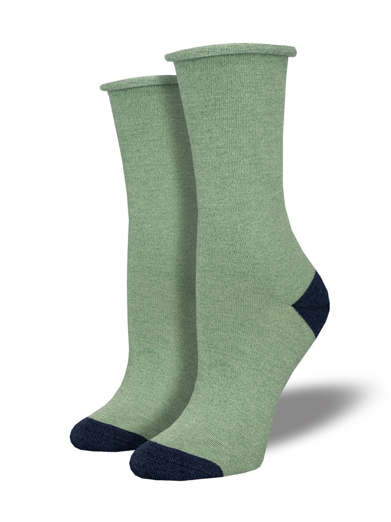 Bamboo Contrast Heel Toe Roll Top Crew Socks | Women's – Knock Your ...